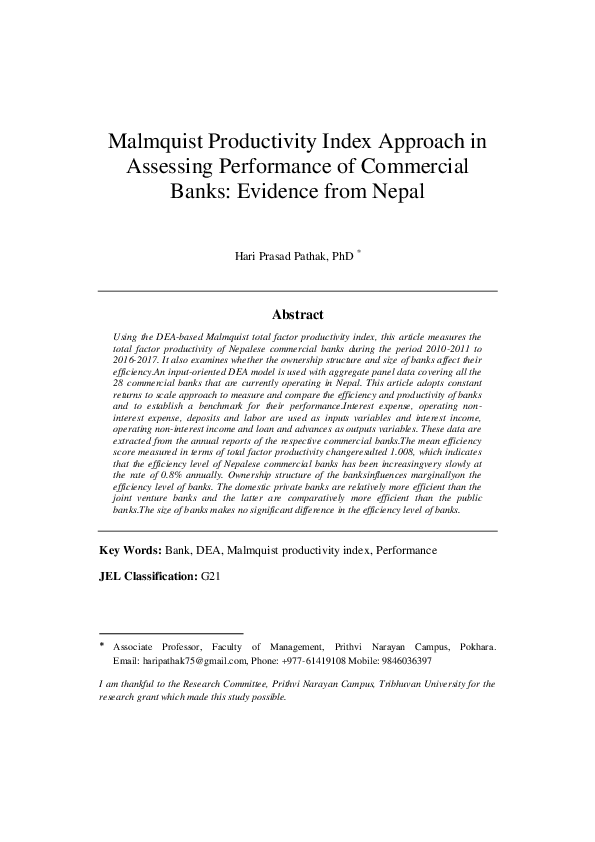 (PDF) Malmquist Productivity Index Approach in Assessing Performance of Commercial Banks ...