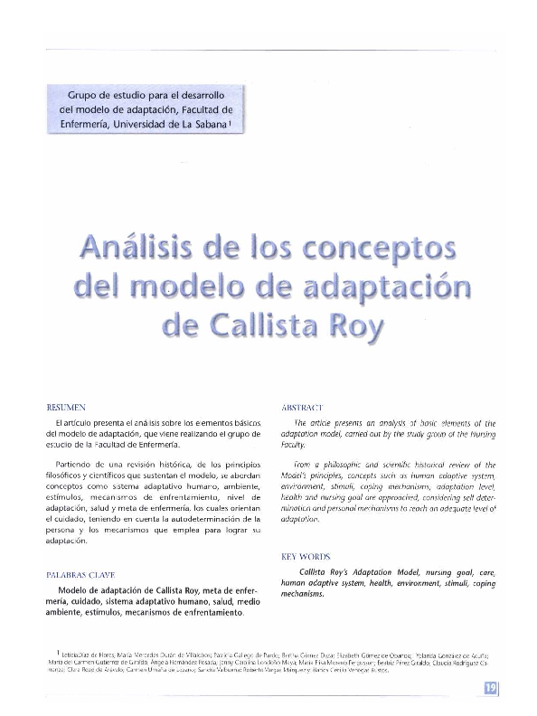 (PDF) Análisis de los conceptos del modelo de adaptación de Callista Roy