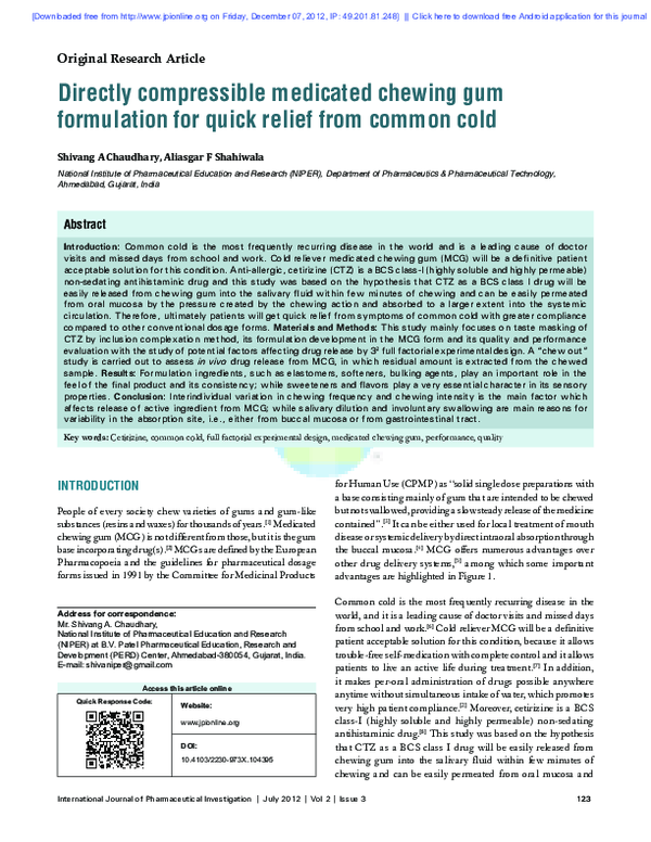 (PDF) Directly compressible medicated chewing gum formulation for quick ...