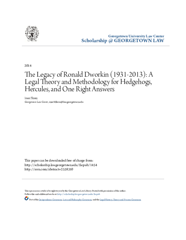 (PDF) The Legacy of Ronald Dworkin (1931-2013): A Legal Theory and Methodology for Hedgehogs ...