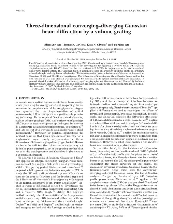 (PDF) Three-dimensional converging-diverging Gaussian beam diffraction ...