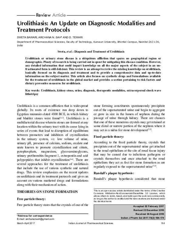 (PDF) Urolithiasis: An Update on Diagnostic Modalities and Treatment ...
