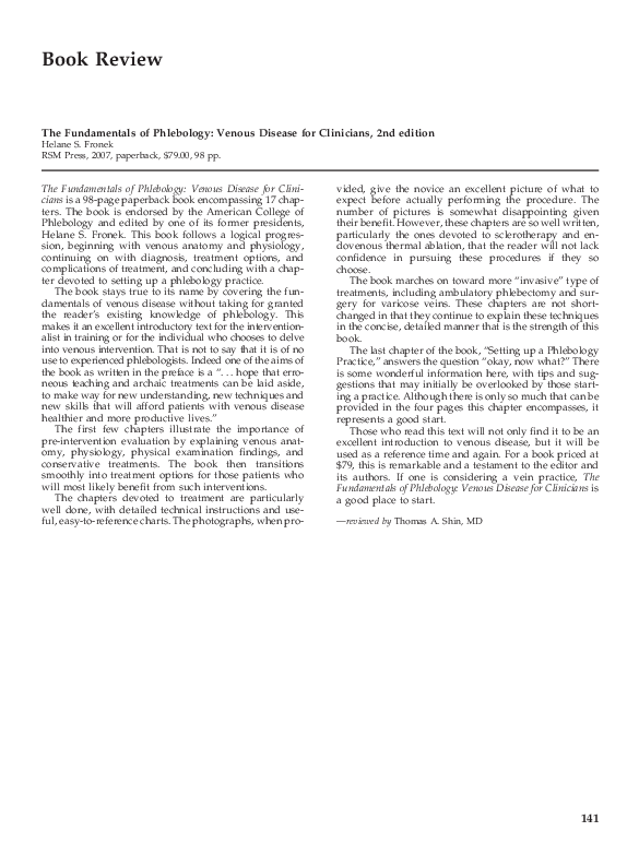 (PDF) The Fundamentals of Phlebology: Venous Disease for Clinicians