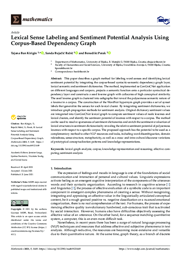 (PDF) Lexical Sense Labeling and Sentiment Potential Analysis Using Corpus-Based Dependency Graph