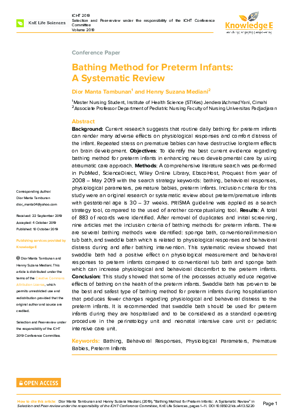 (PDF) Bathing Method for Preterm Infants: A Systematic Review