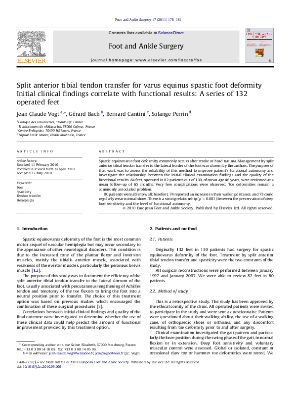 (PDF) Split anterior tibial tendon transfer for varus equinus spastic ...