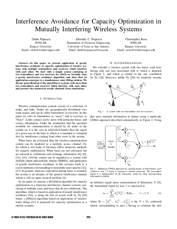 Pdf Interference Avoidance For Capacity Optimization In Mutually Interfering Wireless Systems