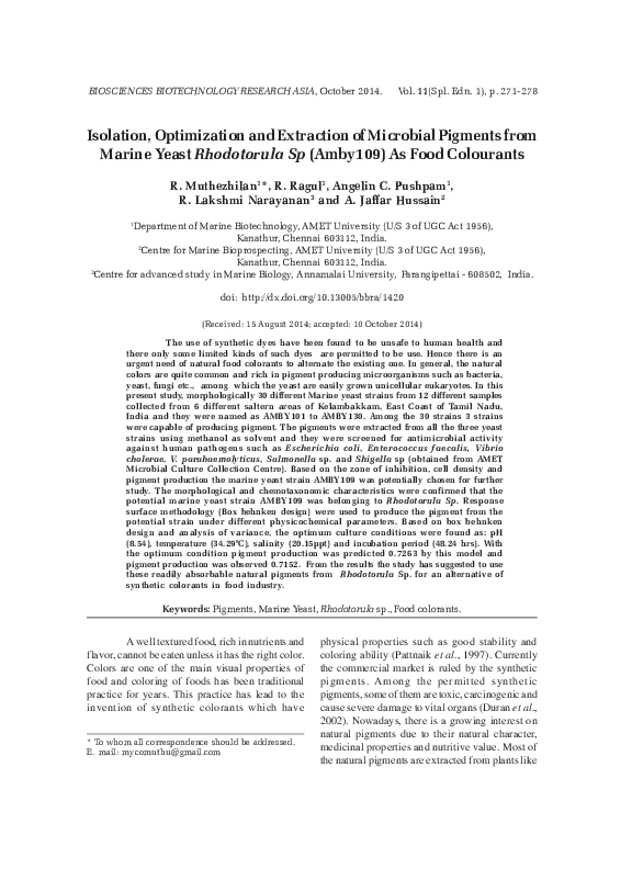 (PDF) Isolation, Optimization and Extraction of Microbial Pigments from ...