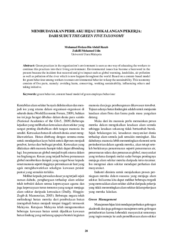 (PDF) Membudayakan Perilaku Hijau DI Kalangan Pekerja: Dari Sudut the ...
