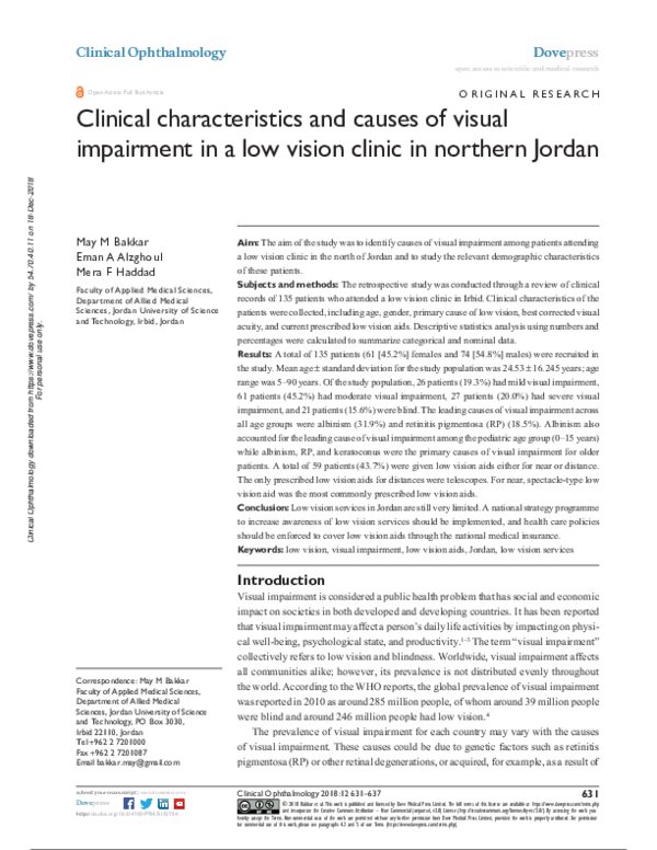 (PDF) Clinical characteristics and causes of visual impairment in a low ...