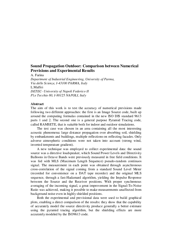 (PDF) Sound Propagation Outdoor: comparison between numerical ... (PDF) Sound Propagation Outdoor: comparison between numerical ...