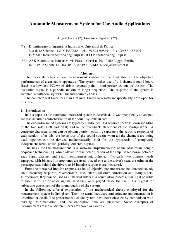(PDF) Automatic Measurement System For Car Audio Application