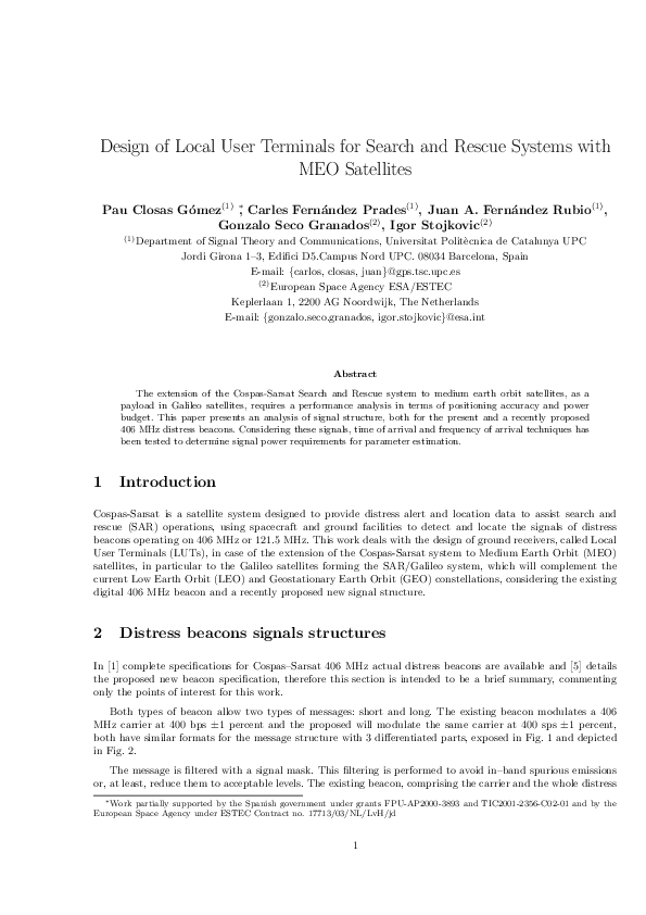(PDF) Design of Local User Terminals for Search and Rescue systems with ...