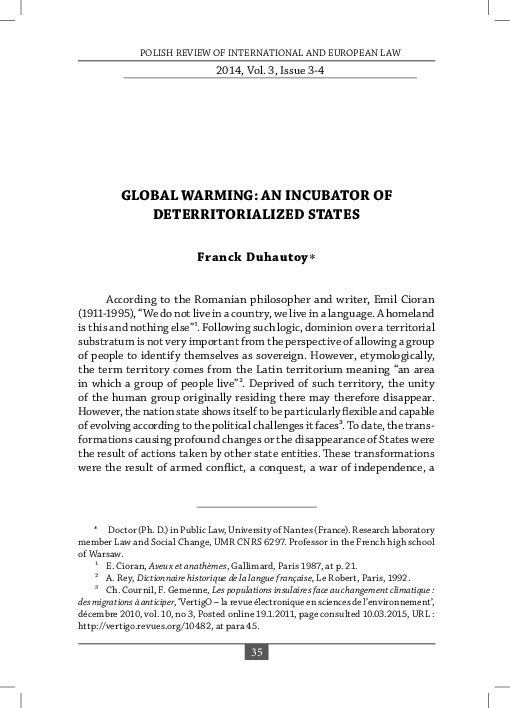 (PDF) Global Warming: an Incubator of Deterritorialized States