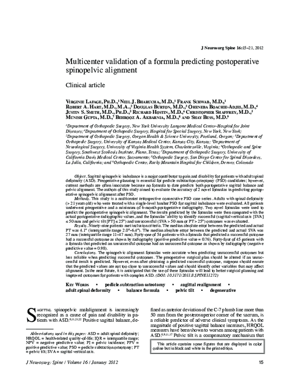 (PDF) Multicenter validation of a formula predicting postoperative spinopelvic alignment