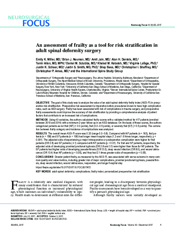 (PDF) An assessment of frailty as a tool for risk stratification in ...