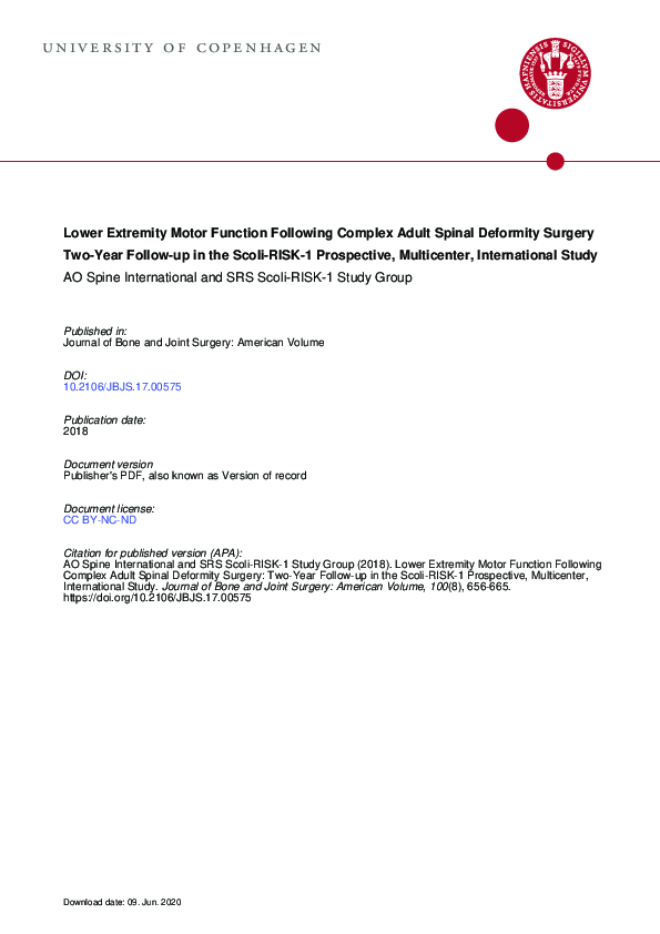 (PDF) Lower Extremity Motor Function Following Complex Adult Spinal ...