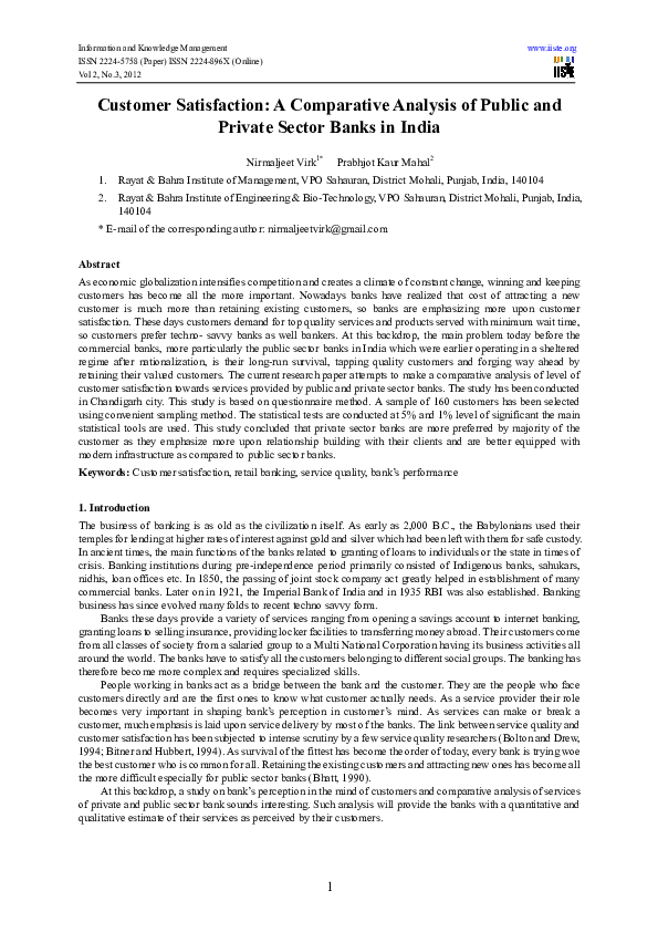 Pdf Customer Satisfaction A Comparative Analysis Of Public And
