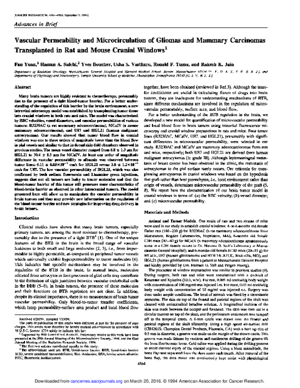 (PDF) Vascular permeability and microcirculation of gliomas and mammary ...