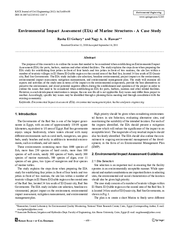 (PDF) Environmental Impact Assessment (EIA) of marine structures — A ...