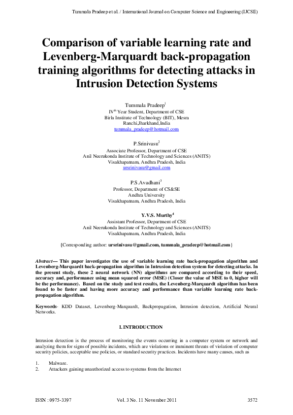 (PDF) Comparison of variable learning rate and Levenberg-Marquardt back-propagation training ...
