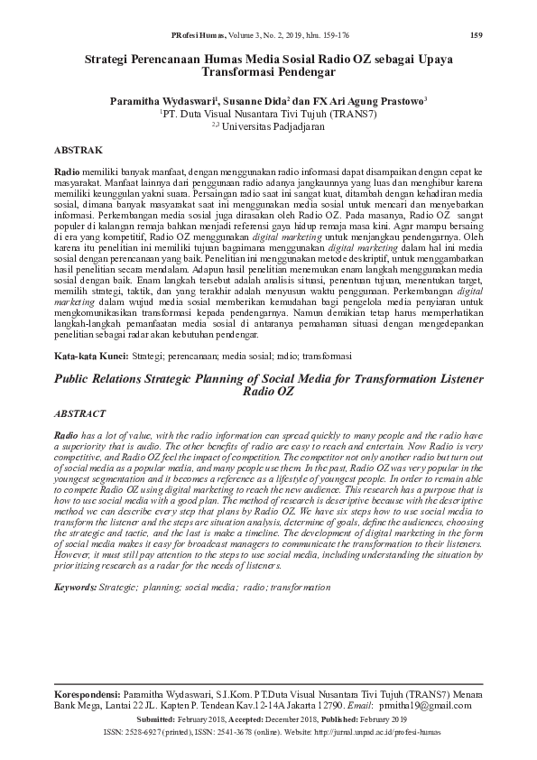 (PDF) Strategi Perencanaan Humas Media Sosial Radio OZ sebagai Upaya ...