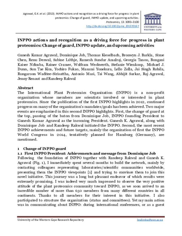 (PDF) INPPO Actions and Recognition as a Driving Force for Progress in ...