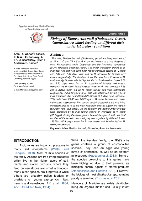 (PDF) Biology of Blattisocius mali (Oudemans) (Acari: Gamasida: Ascidae ...