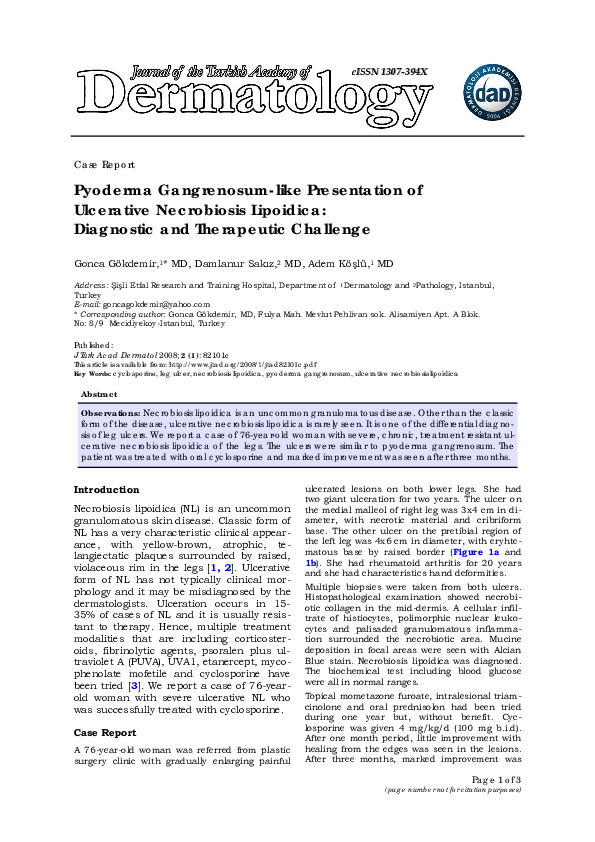 (PDF) Pyoderma Gangrenosum-like Presentation of Ulcerative Necrobiosis ...