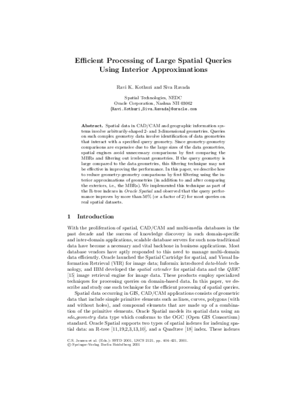 Pdf Efficient Processing Of Large Spatial Queries Using Interior Approximations