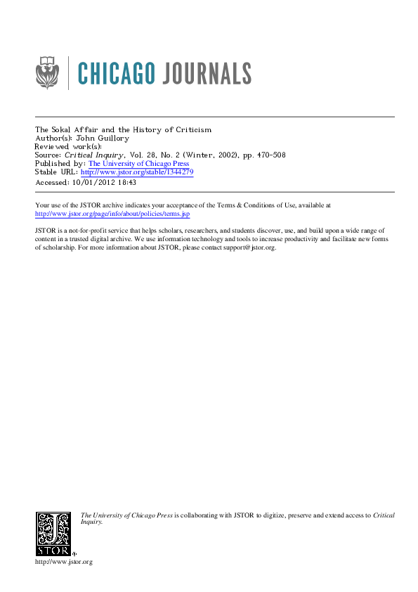 (PDF) The Sokal affair and the history of criticism
