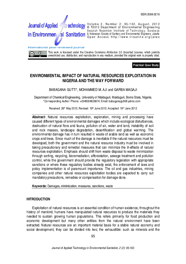 (PDF) Environmental Impact of Natural Resources Exploitation in Nigeria and the Way Forward