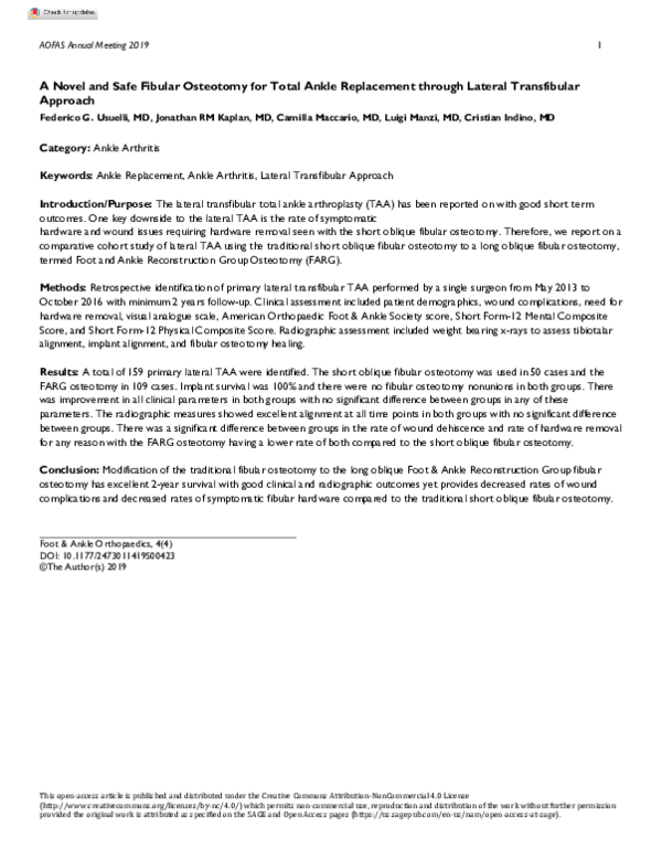 (PDF) A Novel and Safe Fibular Osteotomy for Total Ankle Replacement ...