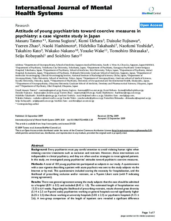 (PDF) Attitude of young psychiatrists toward coercive measures in ...