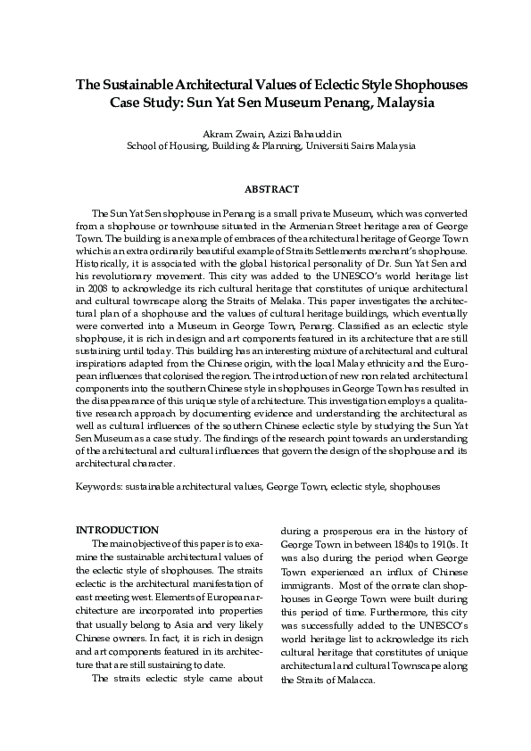 (PDF) The Sustainable Architectural Values of Eclectic Style Shophouses ...
