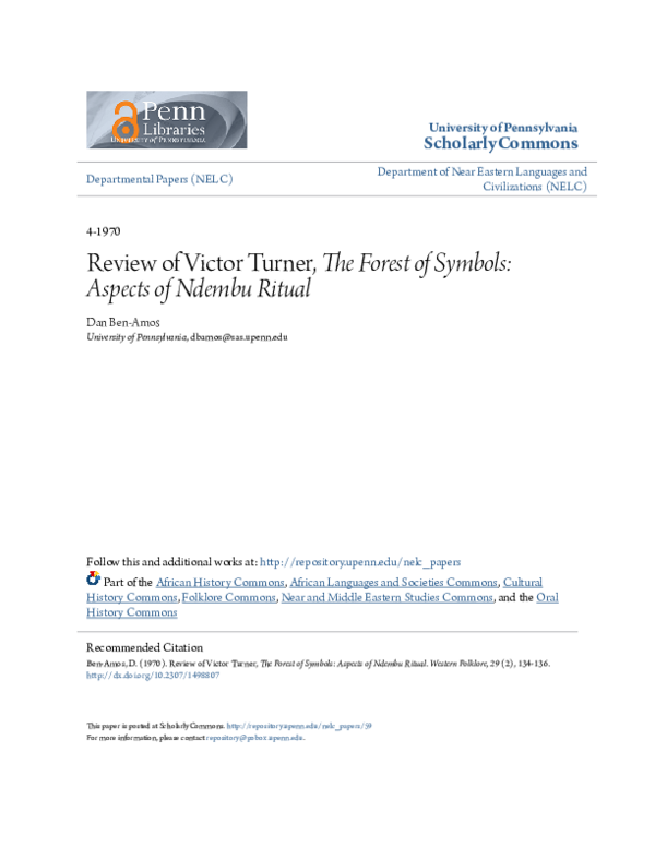(PDF) The Forest of Symbols: Aspects of Ndembu Ritual