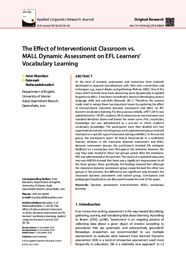(PDF) The Effect of Interventionist Classroom vs. MALL Dynamic ...