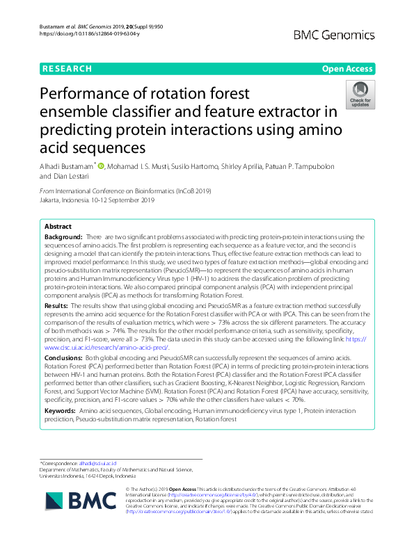 Pdf Performance Of Rotation Forest Ensemble Classifier And Feature Extractor In Predicting