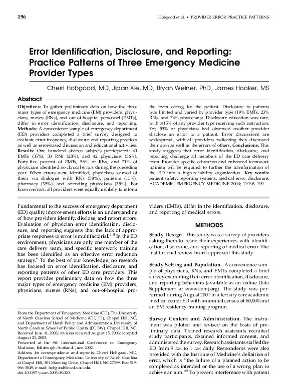 (PDF) Error Identification, Disclosure, and Reporting: Practice ...