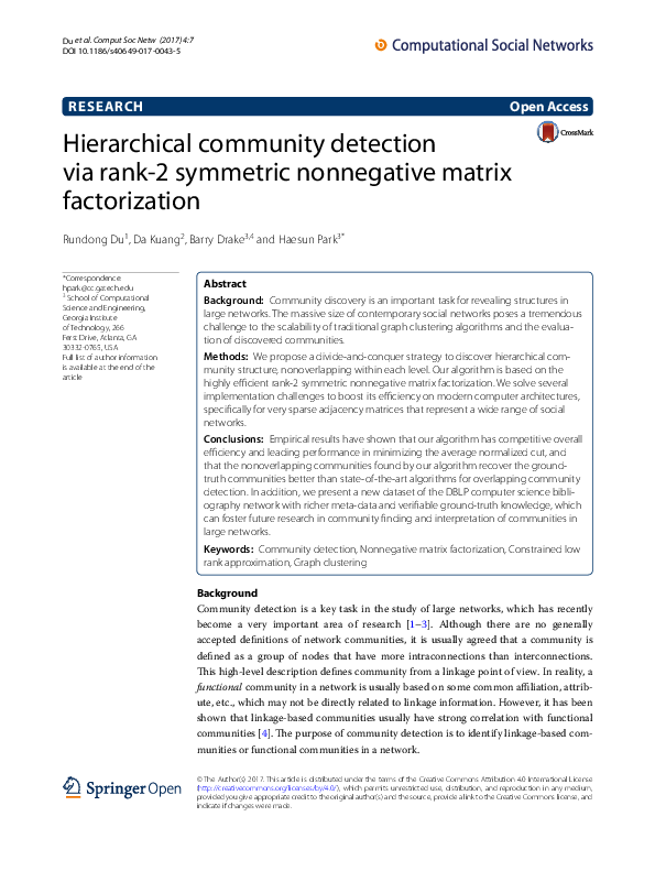 Pdf Hierarchical Community Detection Via Rank 2 Symmetric Nonnegative Matrix Factorization 4287