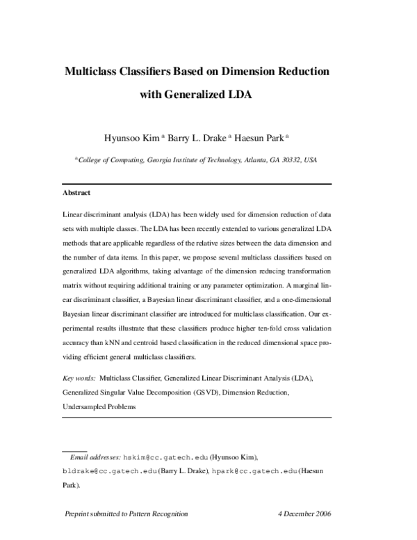 (PDF) Multiclass classifiers based on dimension reduction with ...