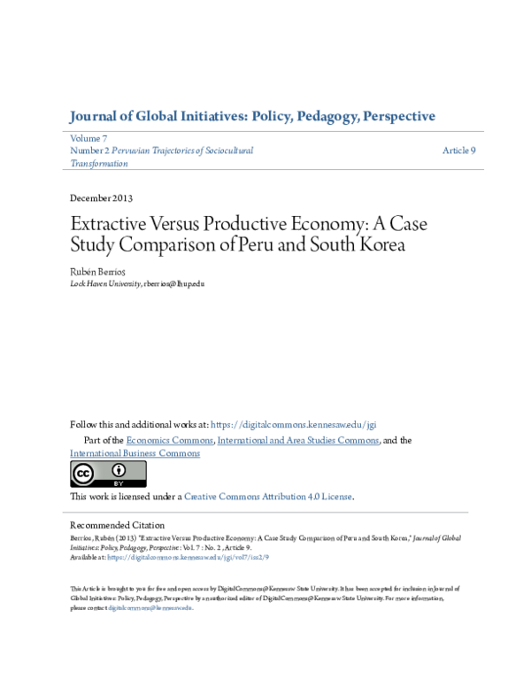 (PDF) Extractive Versus Productive Economy: A Case Study Comparison of ...