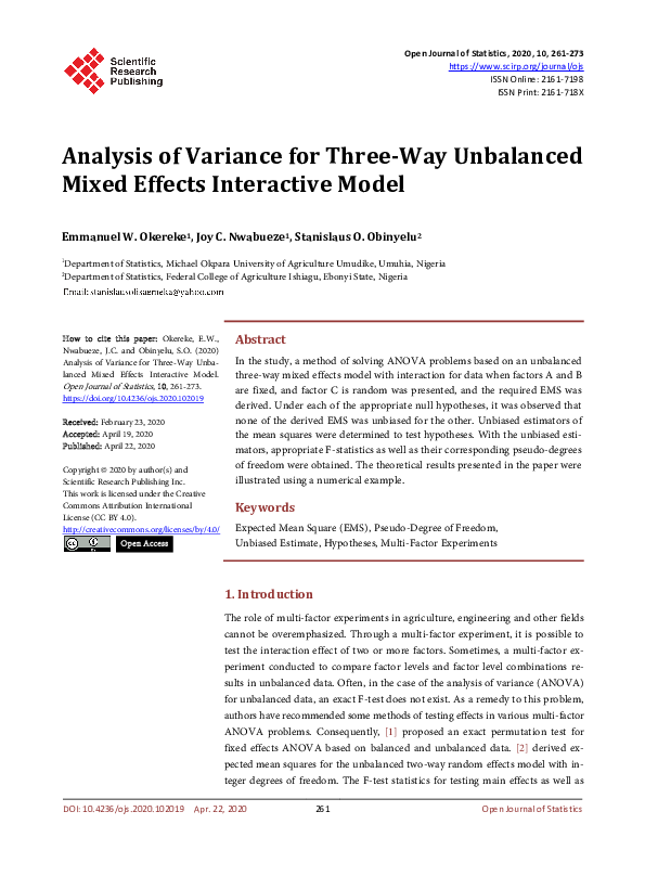 (PDF) Analysis of Variance for Three-Way Unbalanced Mixed Effects ...