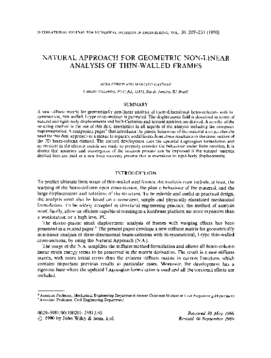 (PDF) Natural approach for geometric non-linear analysis of thin-walled frames