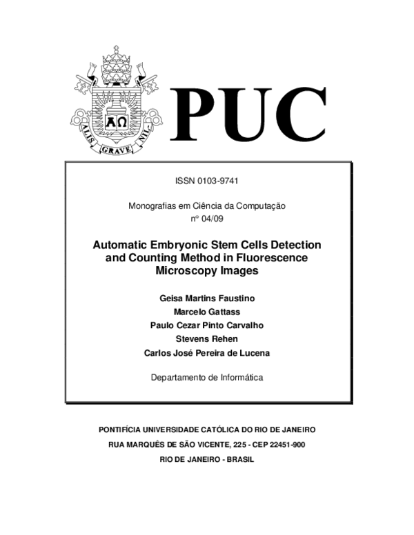 (PDF) Automatic embryonic stem cells detection and counting method in fluorescence microscopy images