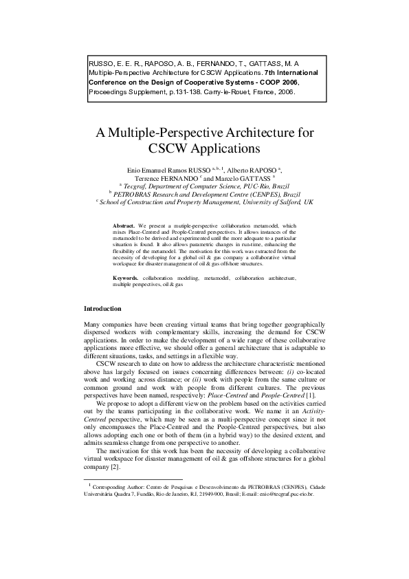 (PDF) A Multiple-Perspective Architecture for CSCW Applications