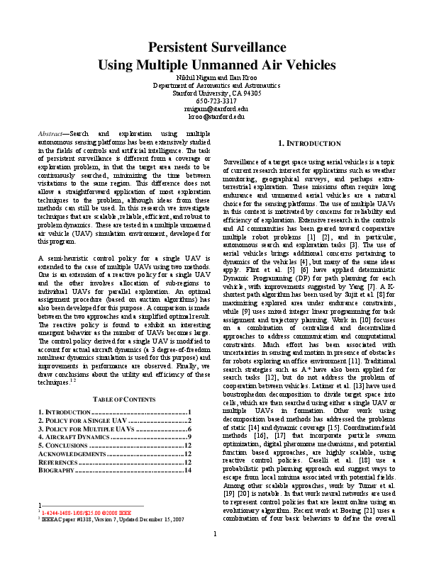 (PDF) Persistent surveillance using multiple unmanned air vehicles