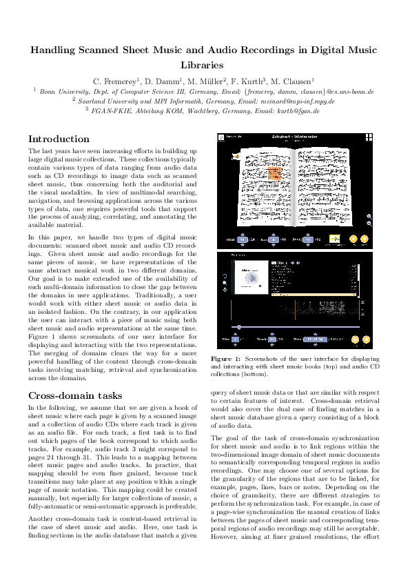 (PDF) Handling Scanned Sheet Music and Audio Recordings in Digital ...