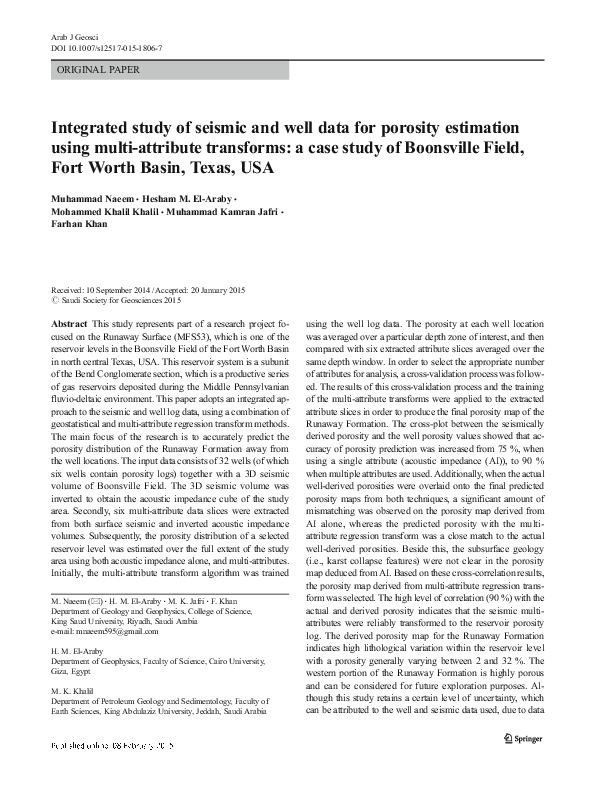 (PDF) Integrated study of seismic and well data for porosity estimation ...