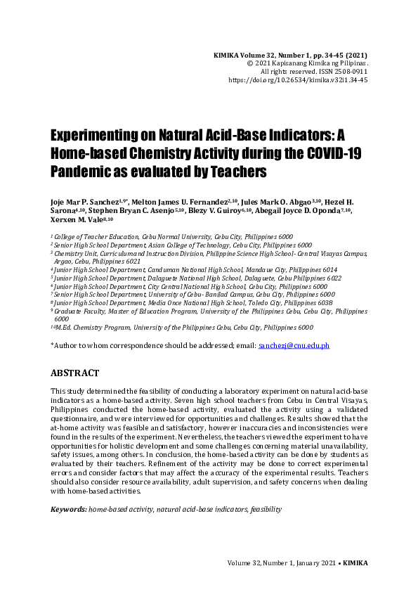 (PDF) Experimenting on Natural Acid-Base Indicators: A Home-based ...